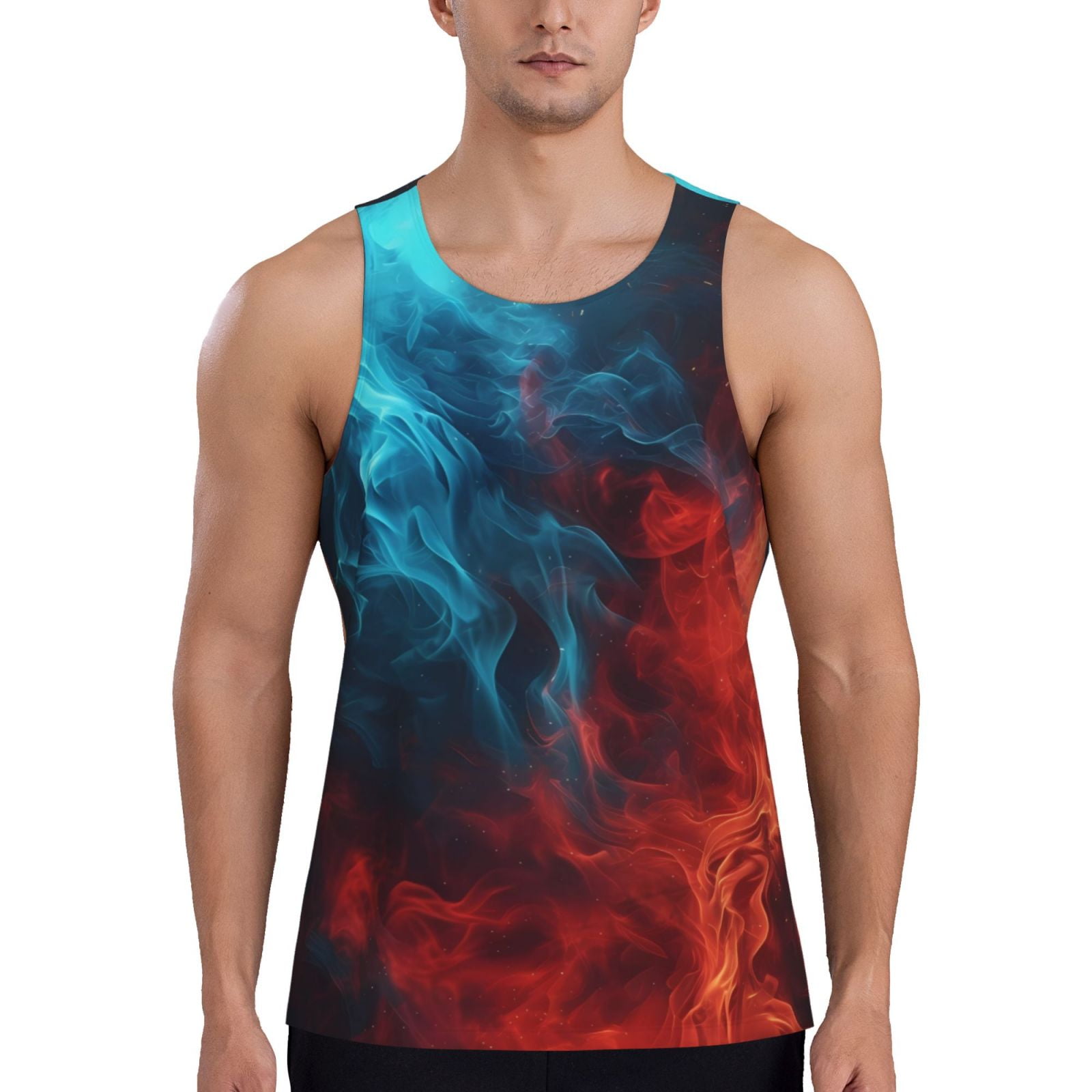 Daiia Red And Blue Fire Printed Men's Quick Dry Fit Muscle Tank Top ...