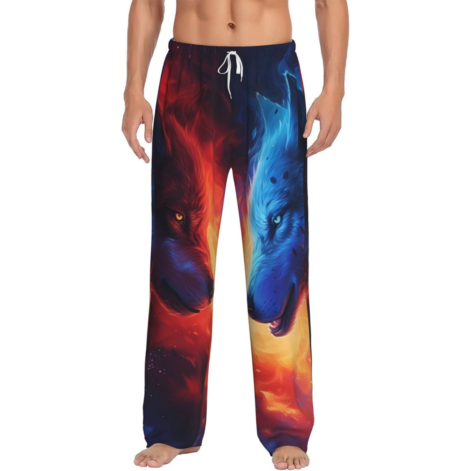 Daiia Red And Blue Fire Wolf Men's Sleep Pant with Pockets and ...