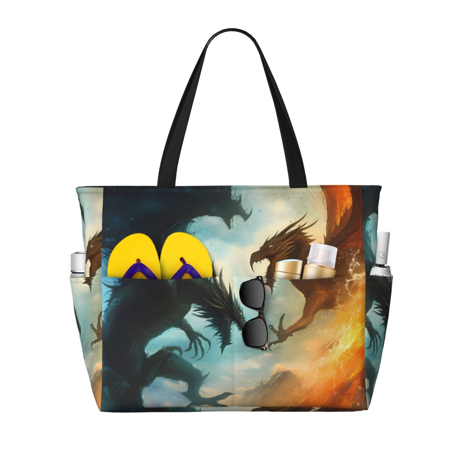 Daiia Red And Blue Flame Wave Dragon Beach Travel Bag - Water-Resistant ...