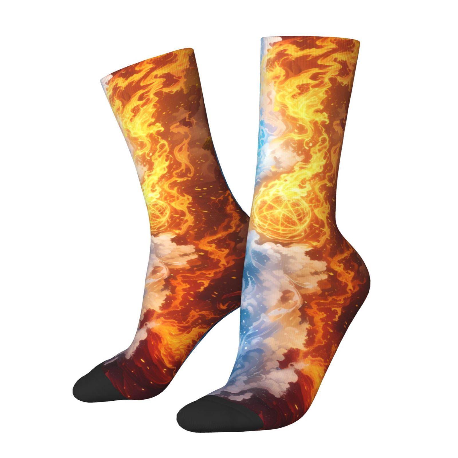 Daiia Red And Blue Flame Waves Print Crew Socks – Soft Breathable Long ...