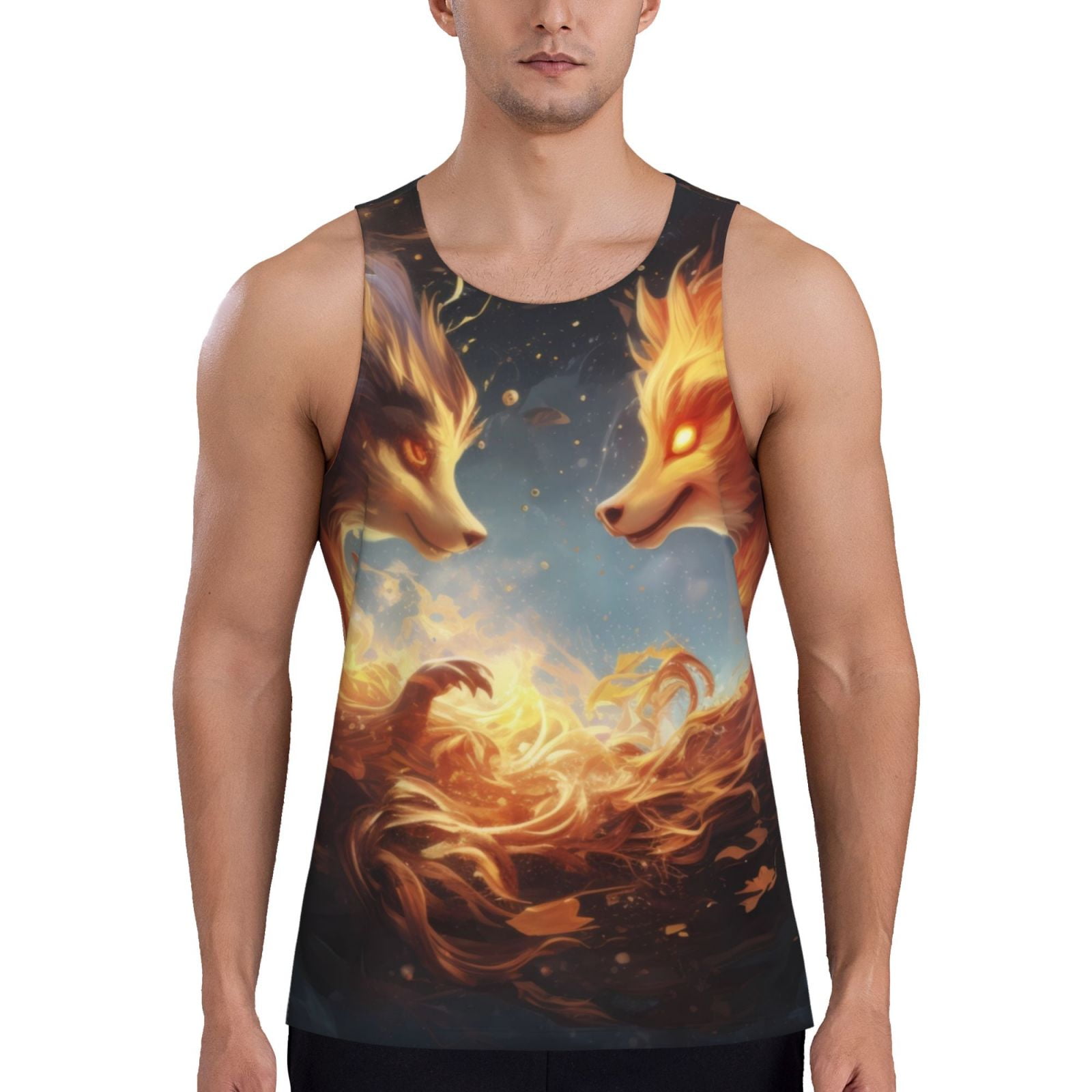 Daiia Red And Gray Flame Fox Printed Men's Quick Dry Fit Muscle Tank ...
