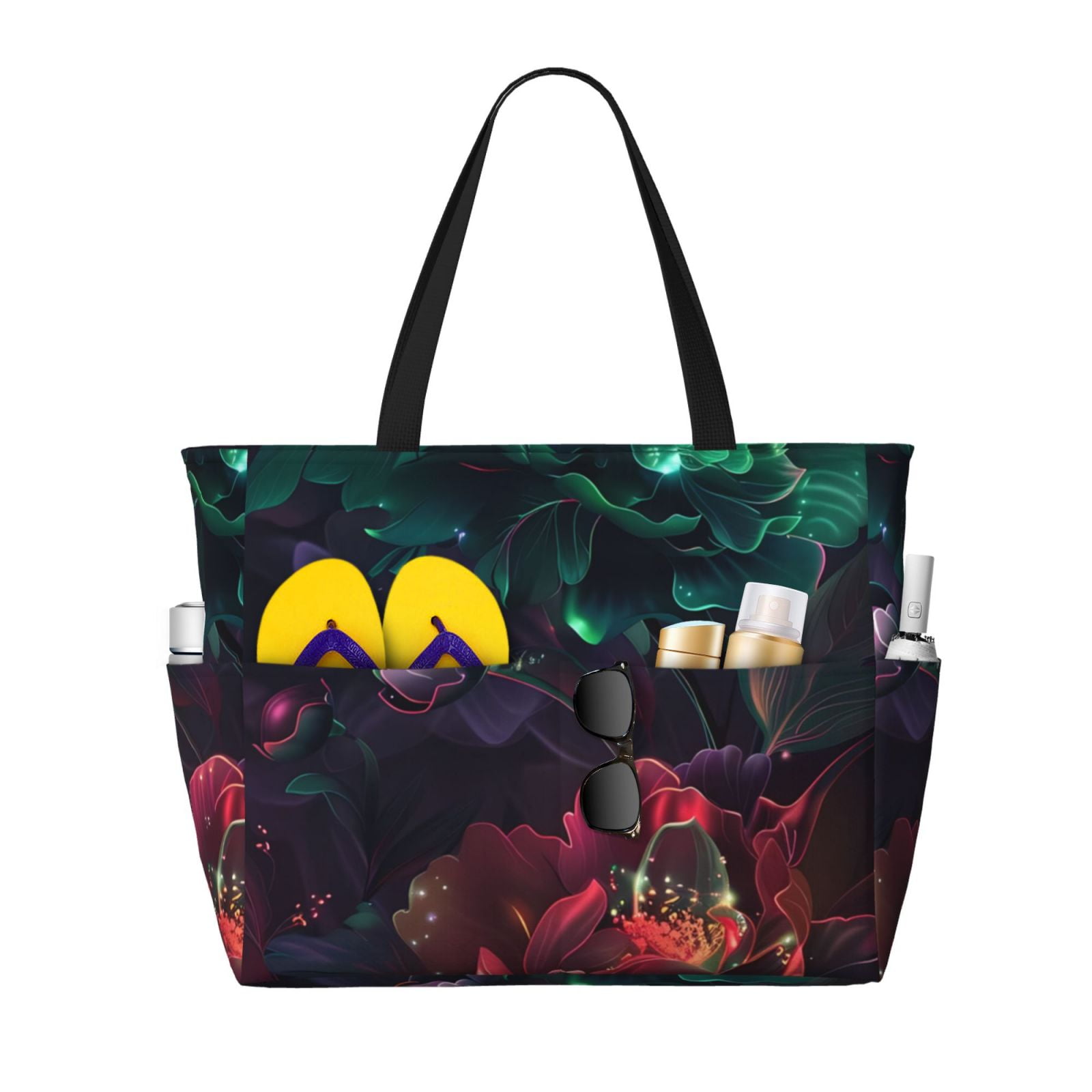 Daiia Red And Green Carnation Beach Travel Bag - Water-Resistant Beach ...