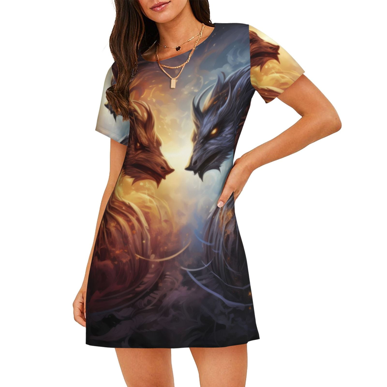 Daiia Red And White Beast Print Women's Nightshirt Soft Nightgowns for ...