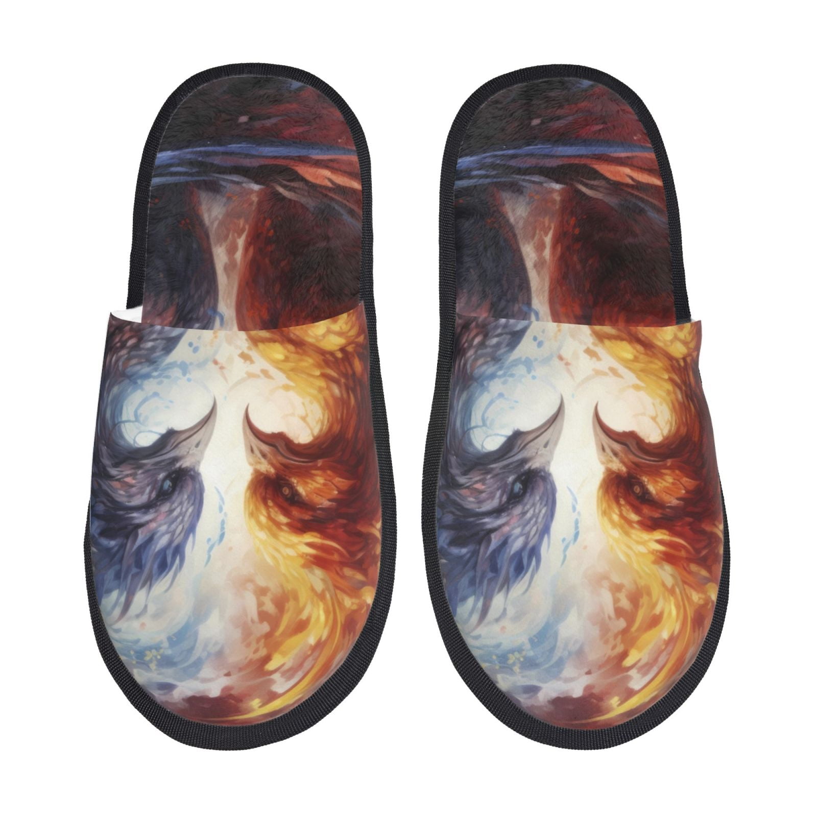 Daiia Red And White Fire Bird Pattern Furry Slippers for Women and Men ...