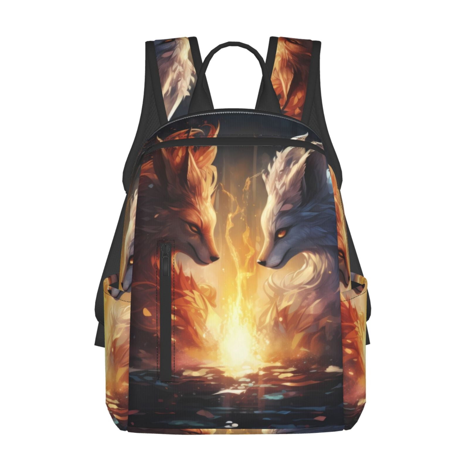 Daiia Red And White Flame Fox School Backpack for Men and Women ...