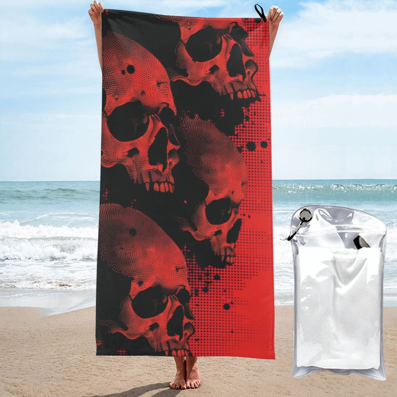Daiia Red And Black Abstract Skull Pattern Quick Dry Towel, Super ...
