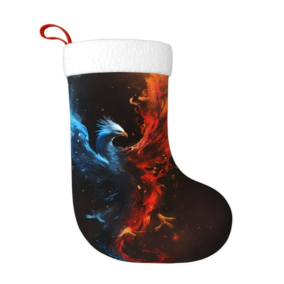 Daiia Red And Blue Fire Bird Print Christmas Stocking，18"Large Knitted ...