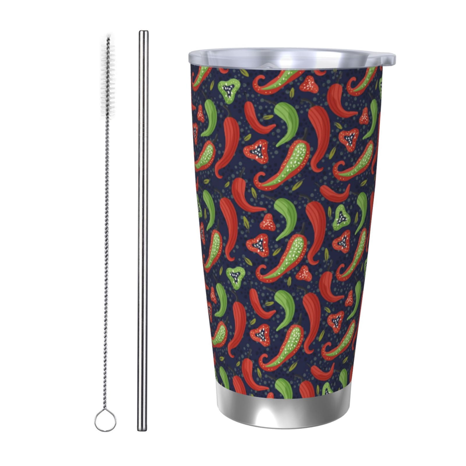 Daiia Red Chili Printed 20oz Insulated Coffee Cup with Straw Topper ...