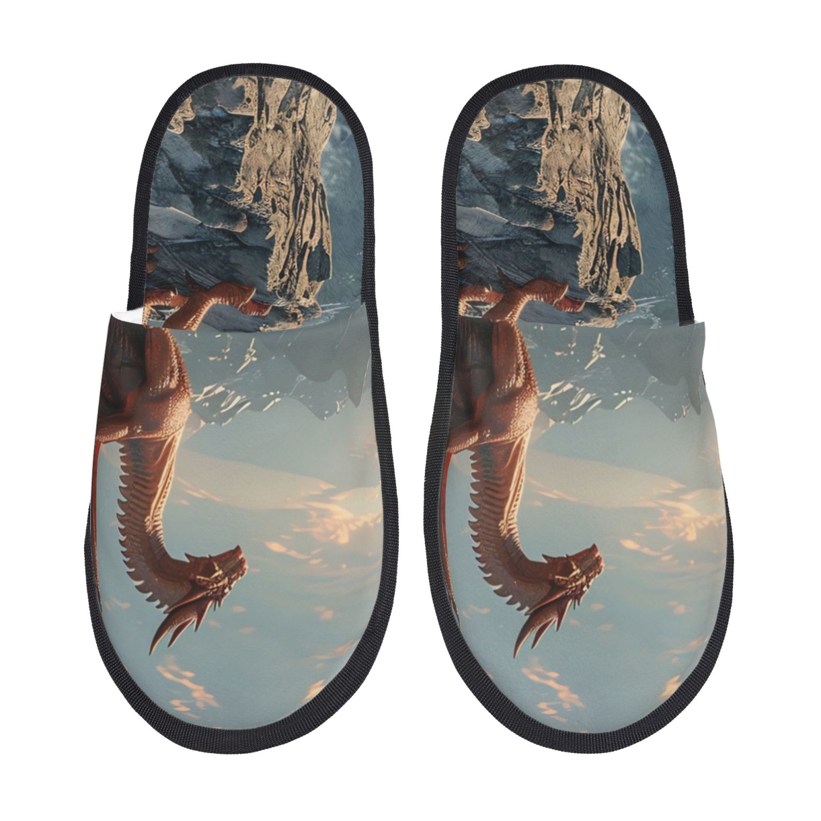 Daiia Red Dragon Mountain Sunrise Pattern Furry Slippers for Women and ...