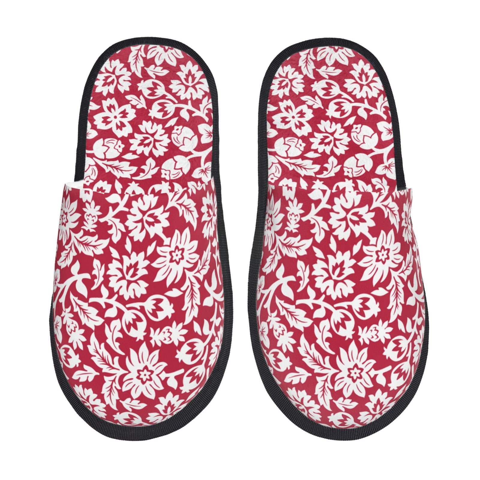 Daiia Red Flowers Pattern Furry Slippers for Women and Men, Soft Plush ...