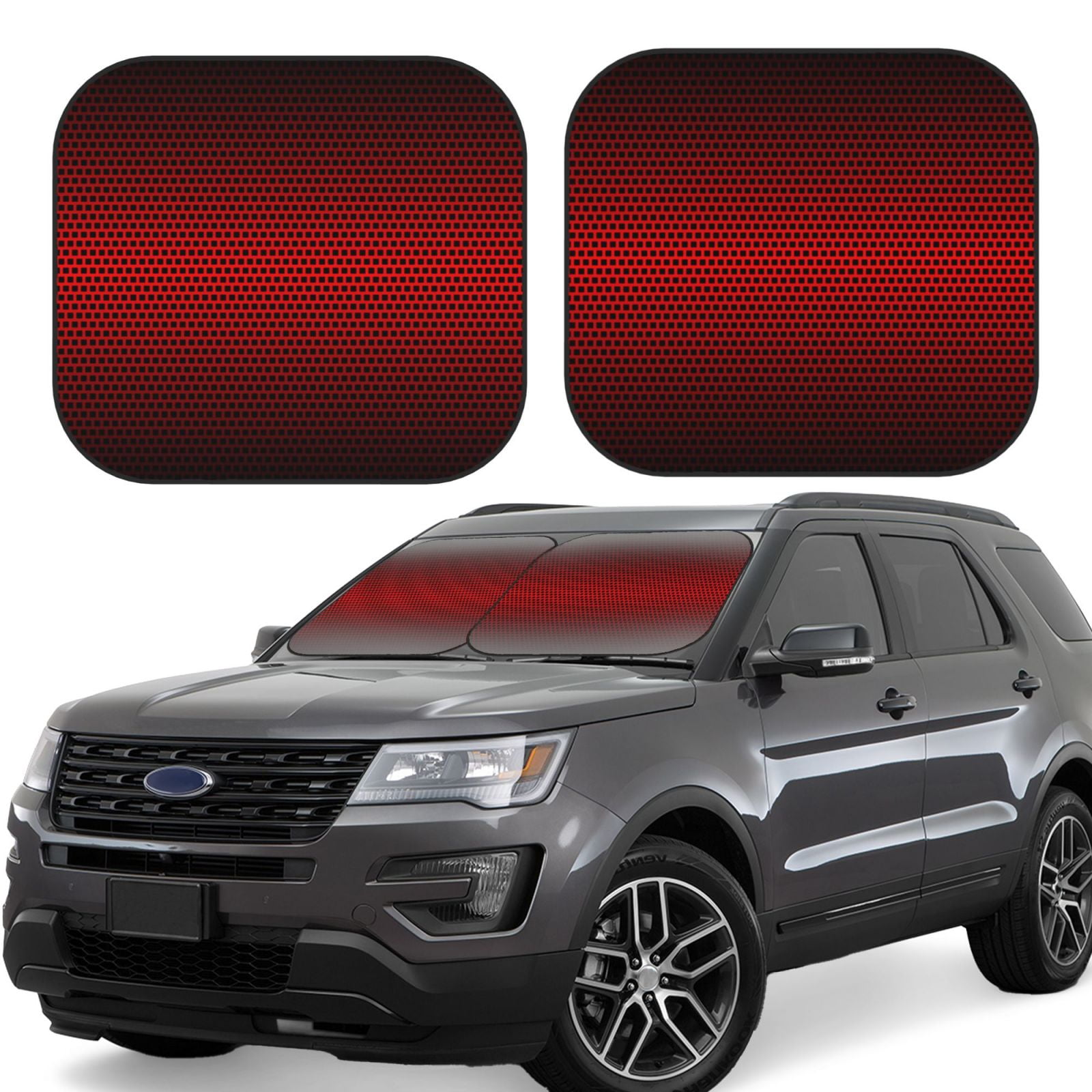 Daiia Red Geometric Perforated Square 2PCS Car Windshield Sun Shade ...