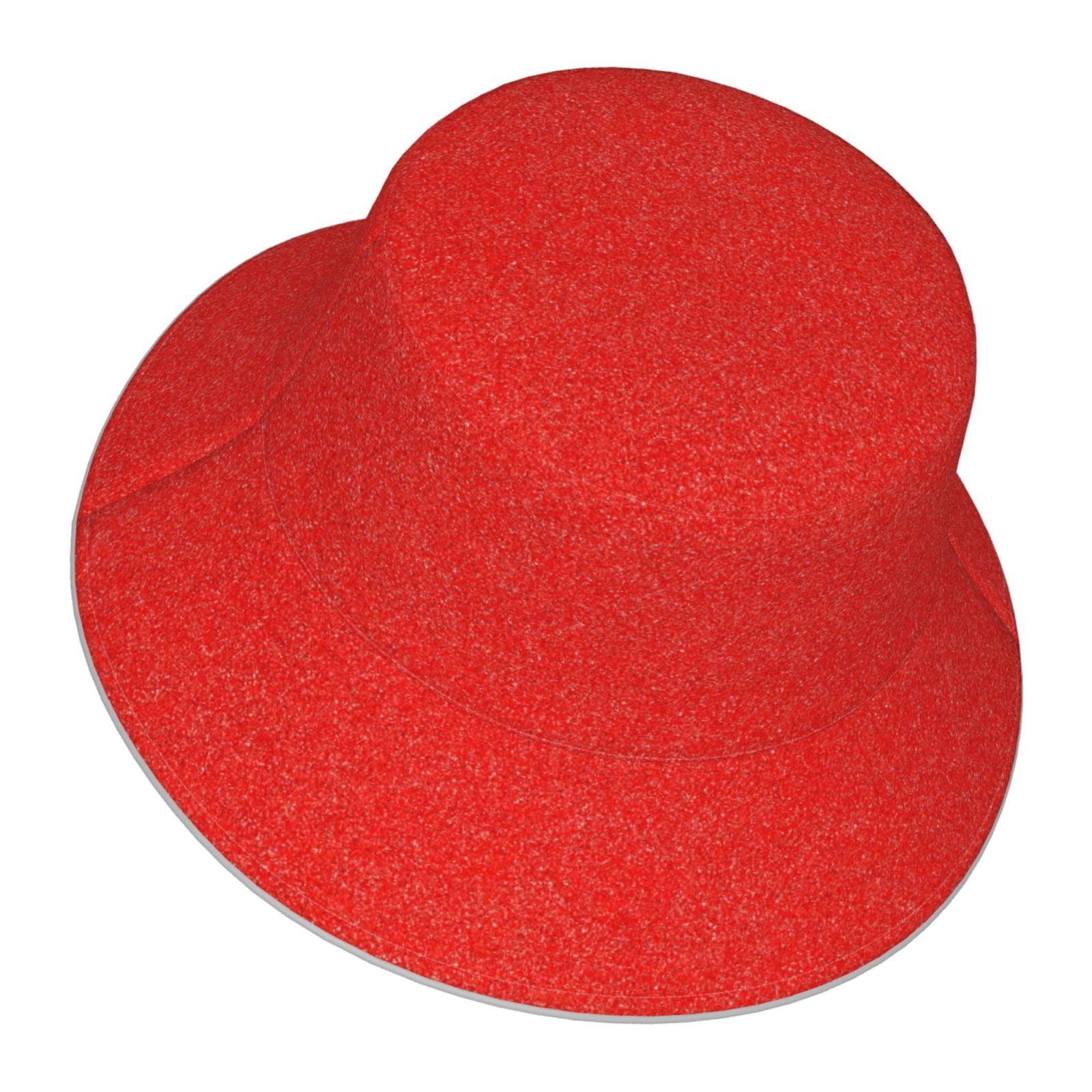 Daiia Red Glitter Pattern Bucket Hat - Trendy Cotton Sun Hat for Beach ...