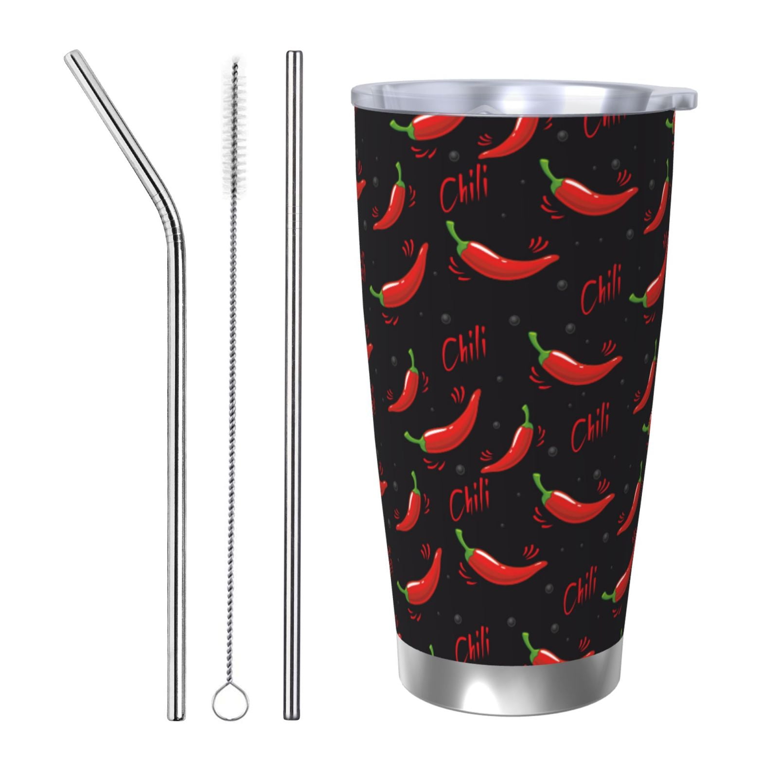 Daiia Red Hot Chili Printed 20oz Insulated Coffee Cup with Straw Topper ...