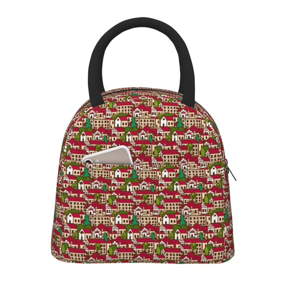 Daiia Red Houses Pattern Lunch Bag , Insulated Lunch Box, Small ...