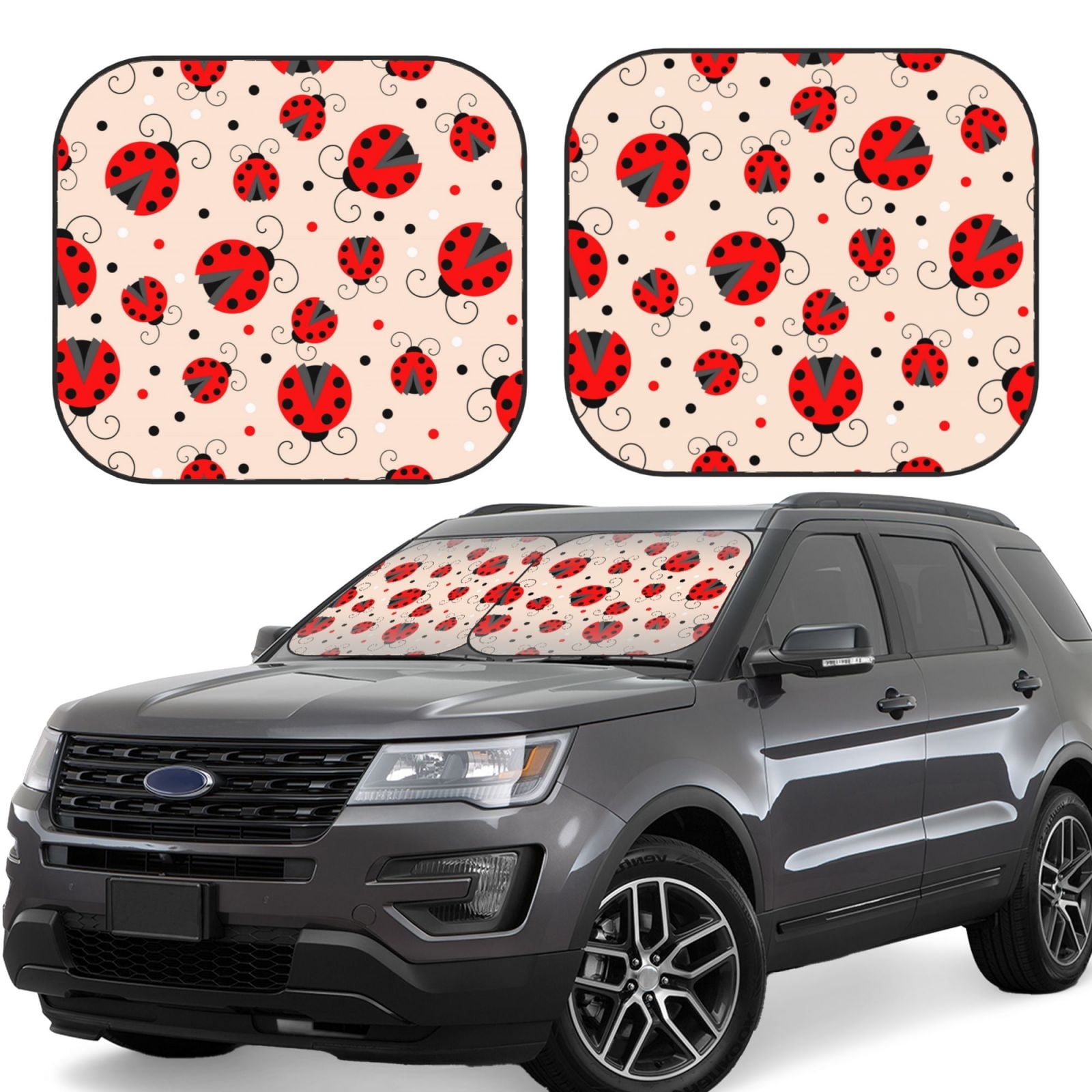Daiia Red Ladybug Windshield Sun Shade 2 Pack Foldable Car Front Window ...