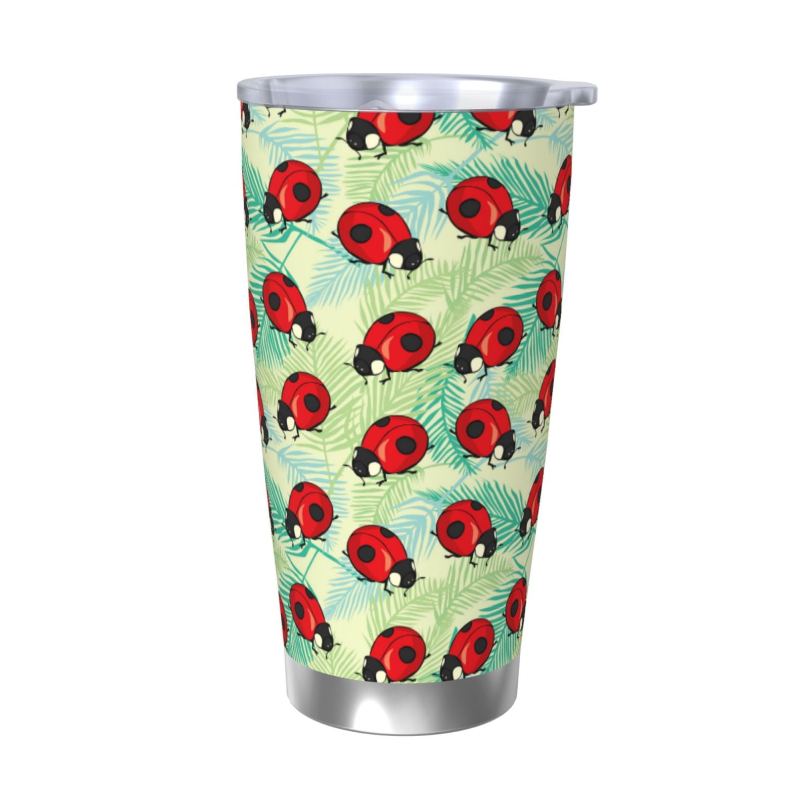 Daiia Red Ladybugs And Leaf Printed 20oz Insulated Coffee Cup with ...