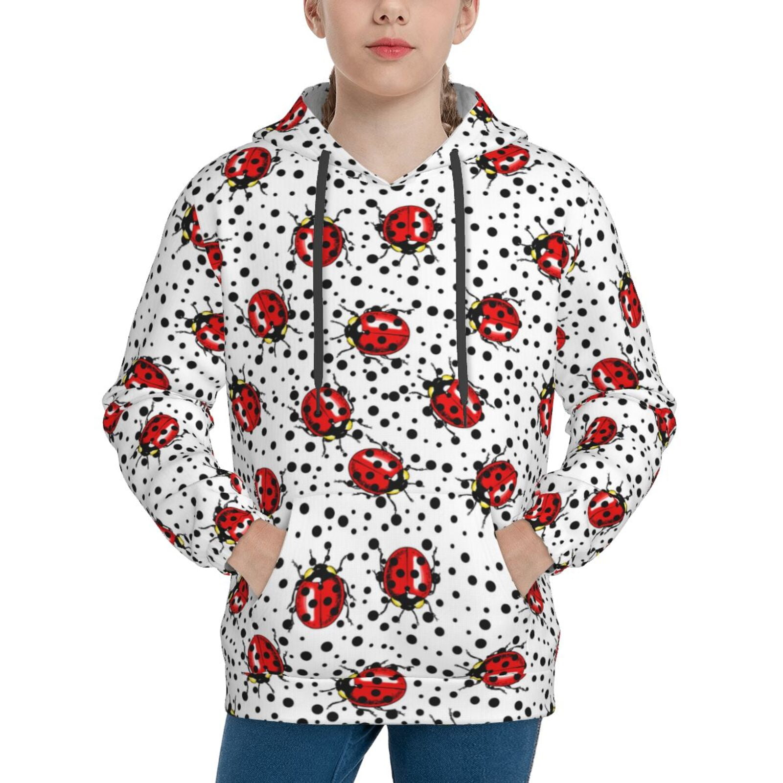 Daiia Red Ladybugs On Black Dotted for Boys Fashion Hoodies ...