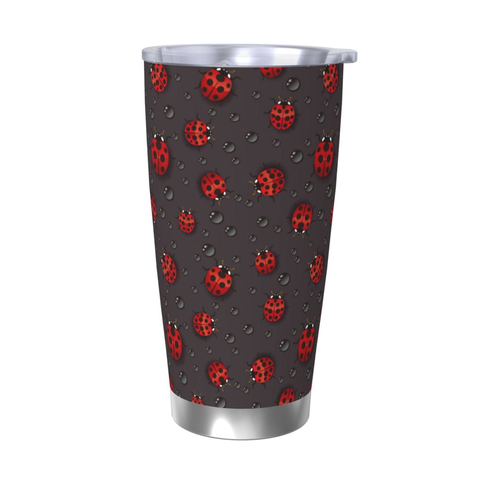 Daiia Red Ladybugs On Dark Background Printed 20oz Insulated Coffee Cup ...