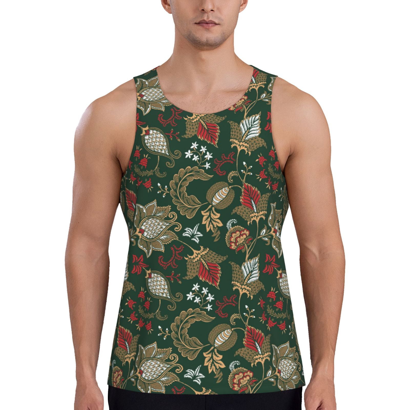Daiia Red Leaves Printed Men's Quick Dry Fit Muscle Tank Top Slim-Fit ...