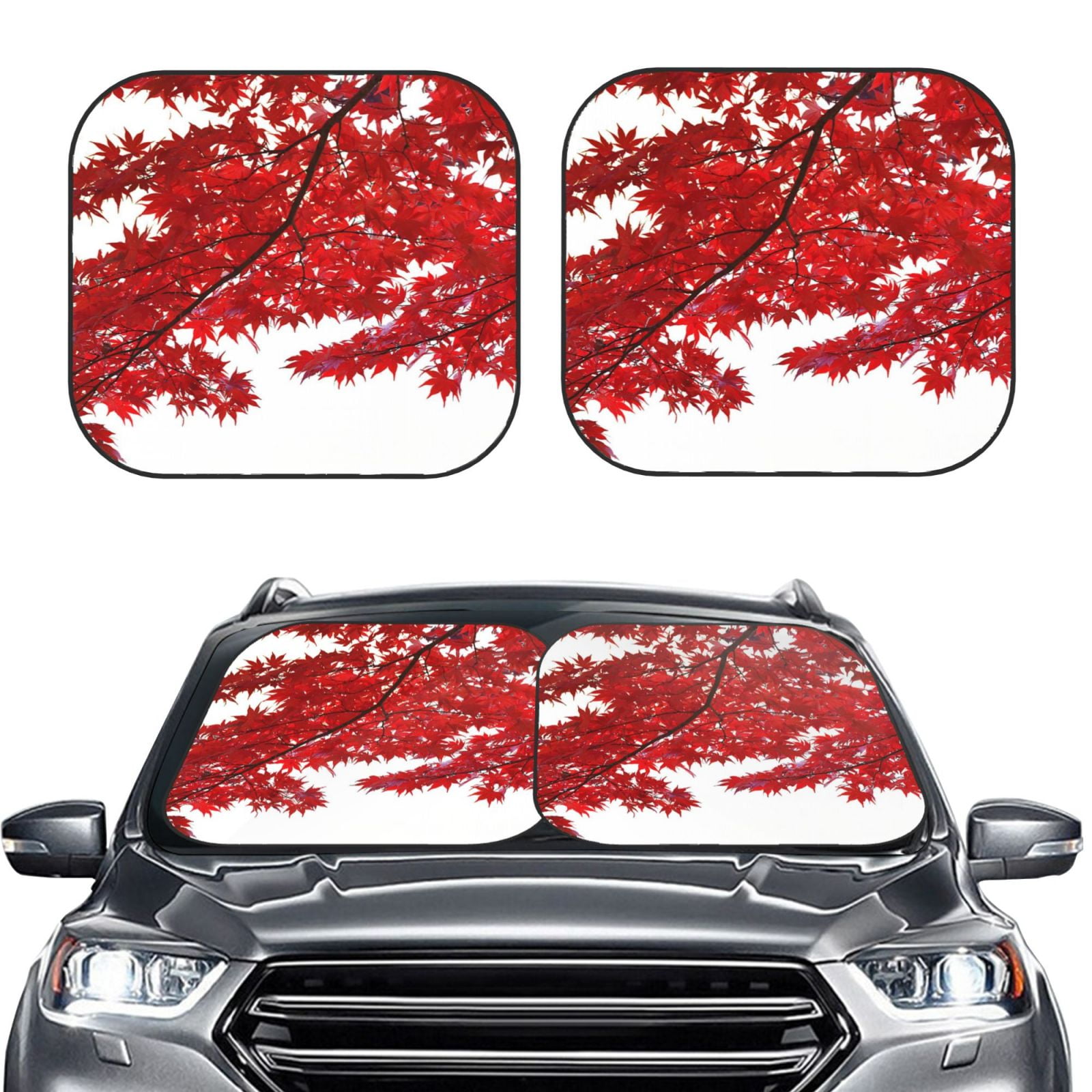 Daiia Red Maple Leaf 2PCS Car Windshield Sun Shade, Foldable Sun Shield ...