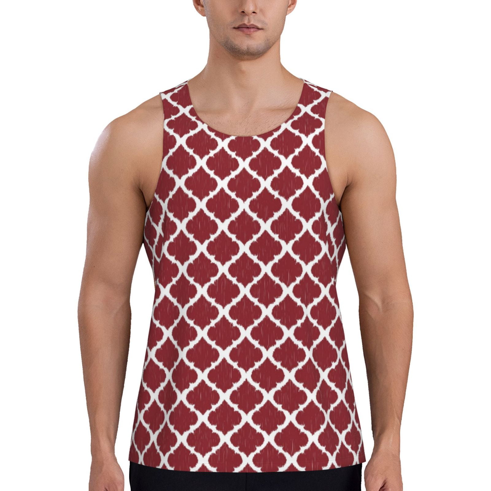 Daiia Red Moroccan Printed Men's Quick Dry Fit Muscle Tank Top Slim-Fit ...