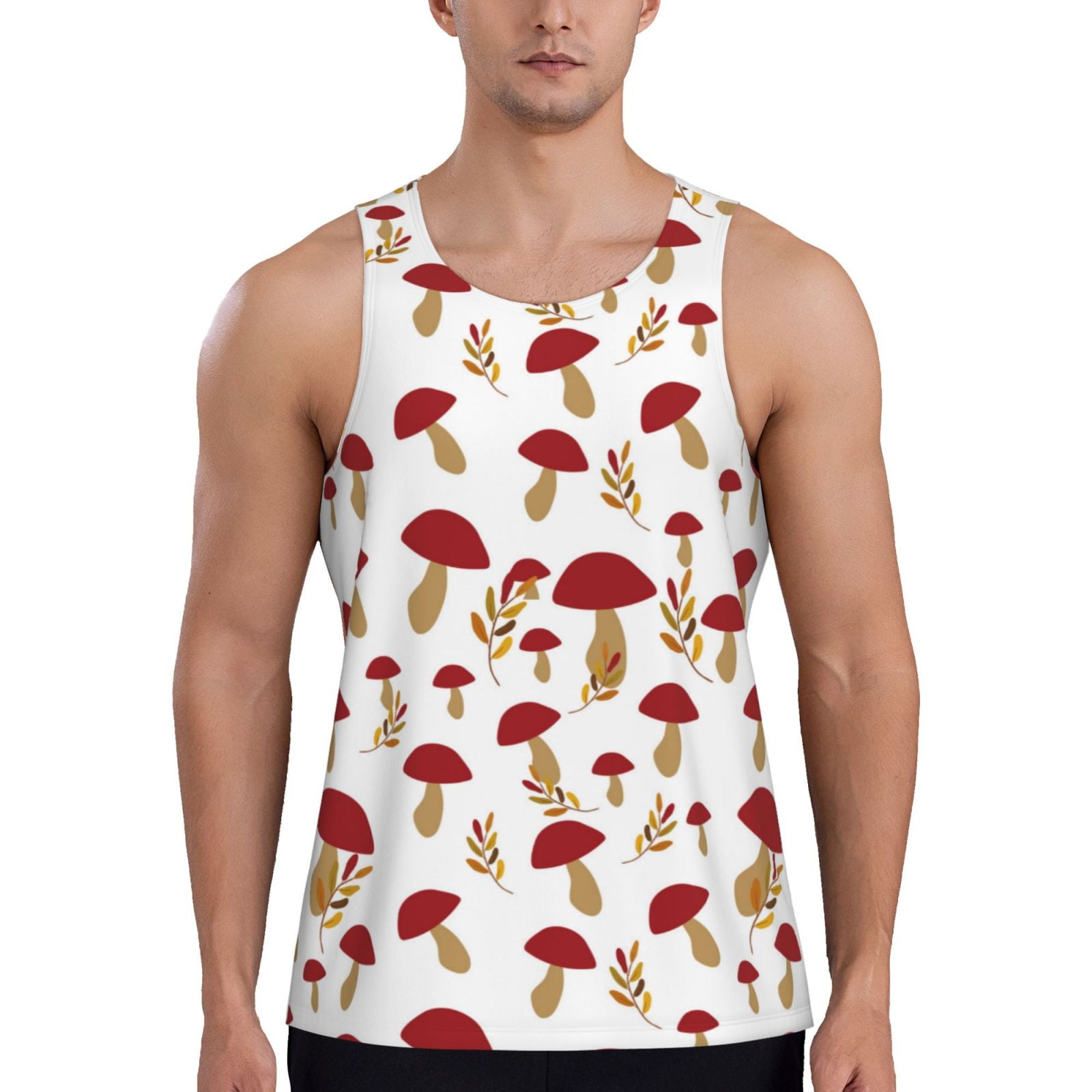 Daiia Red Mushroom Printed Men's Quick Dry Fit Muscle Tank Top Slim-Fit ...