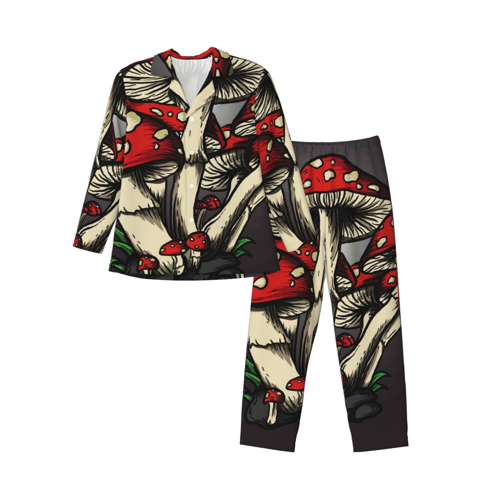 Daiia Red Mushrooms for Men's Long-Sleeved Pajama Set – Soft ...