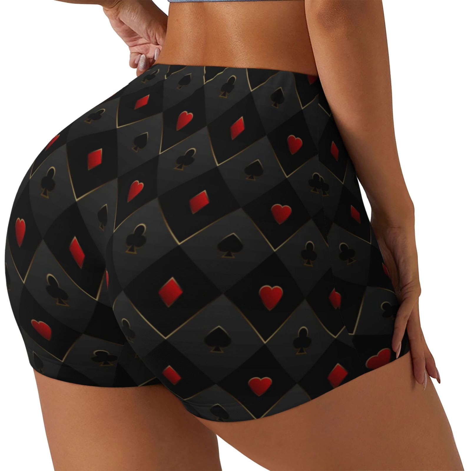 Daiia Red Poker Pattern Women's Workout Shorts Biker Shorts - High ...