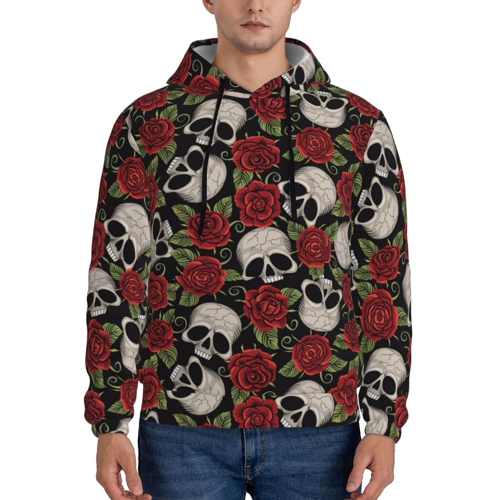 Daiia Red Rose Skull for Men's Fashion Hoodies & Sweatshirts with ...