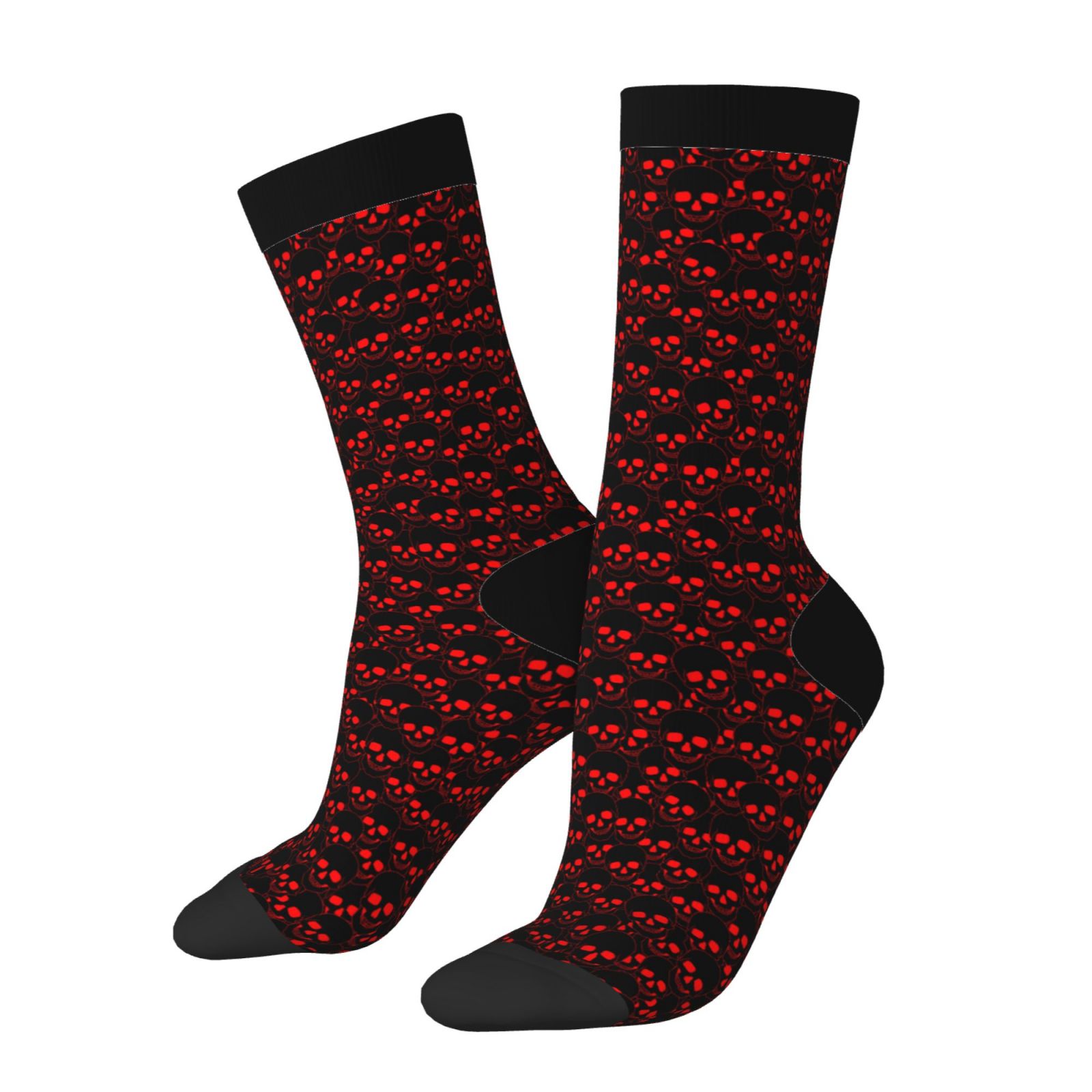 Daiia Red Skulls 4 Print Crew Socks – Soft Breathable Long Socks for ...