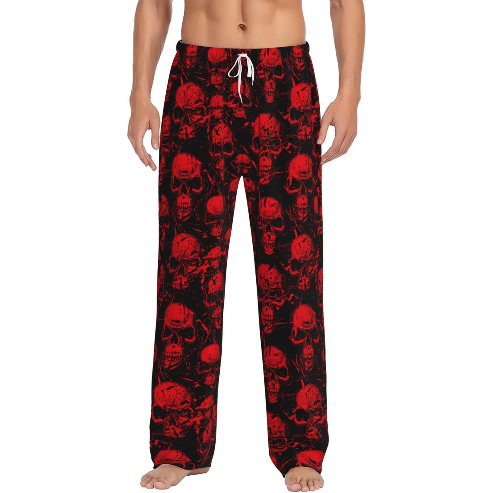 Daiia Red Skulls Men's Sleep Pant with Pockets and Drawstring,Pajama ...