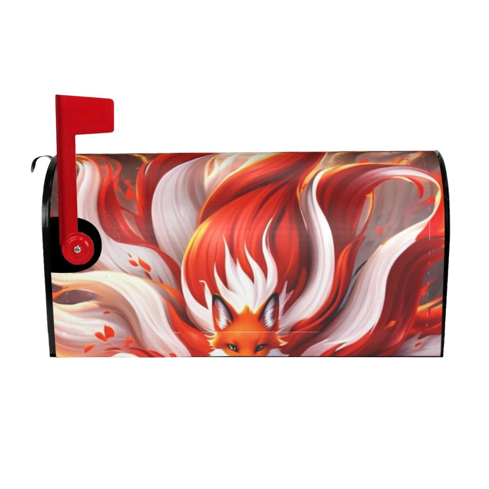Daiia Red Sun Flame Fox Mailbox Cover , Magnetic Welcome Mailbox Wraps ...