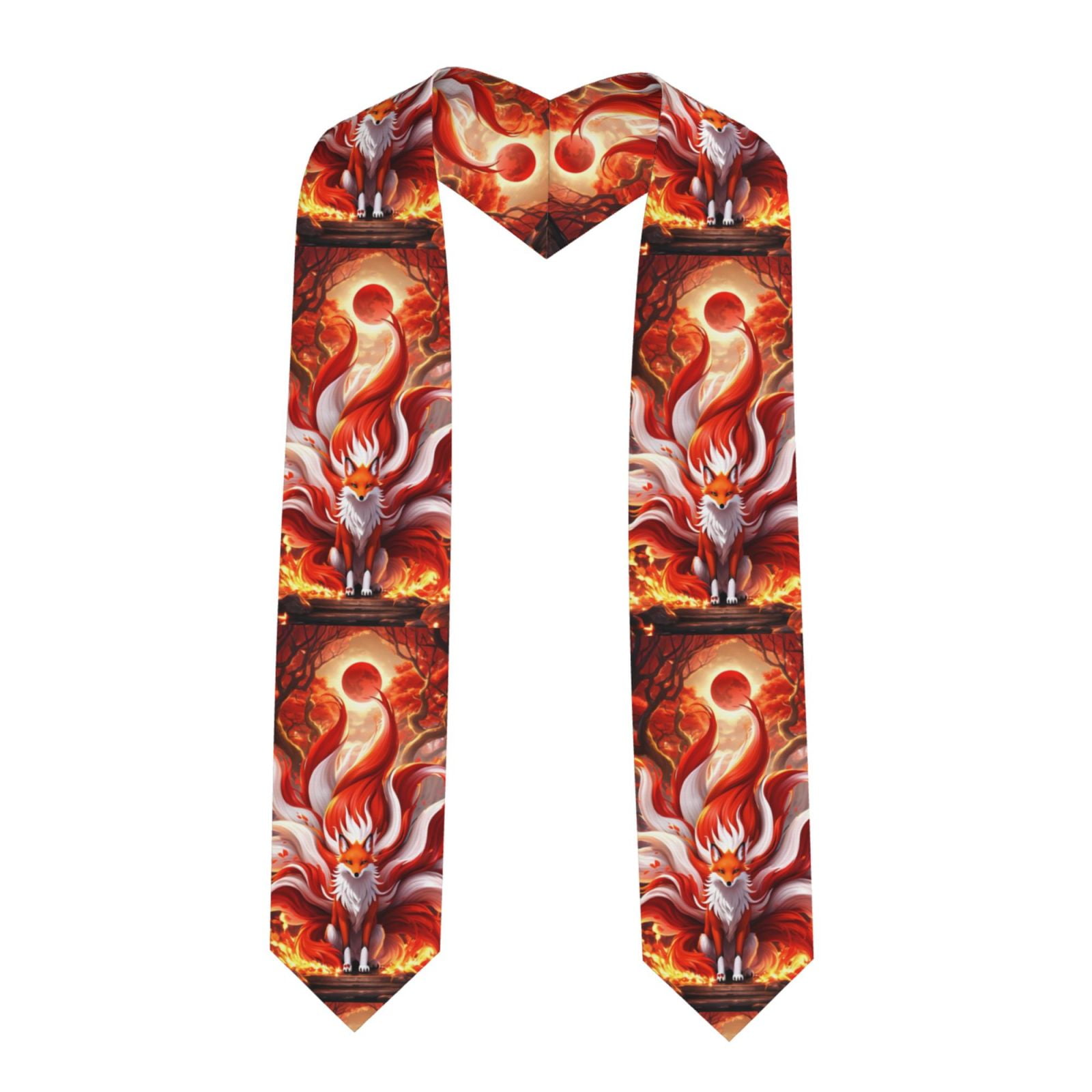 Daiia Red Sun Flame Fox Pattern Graduation Shawl Stole – Satin ...