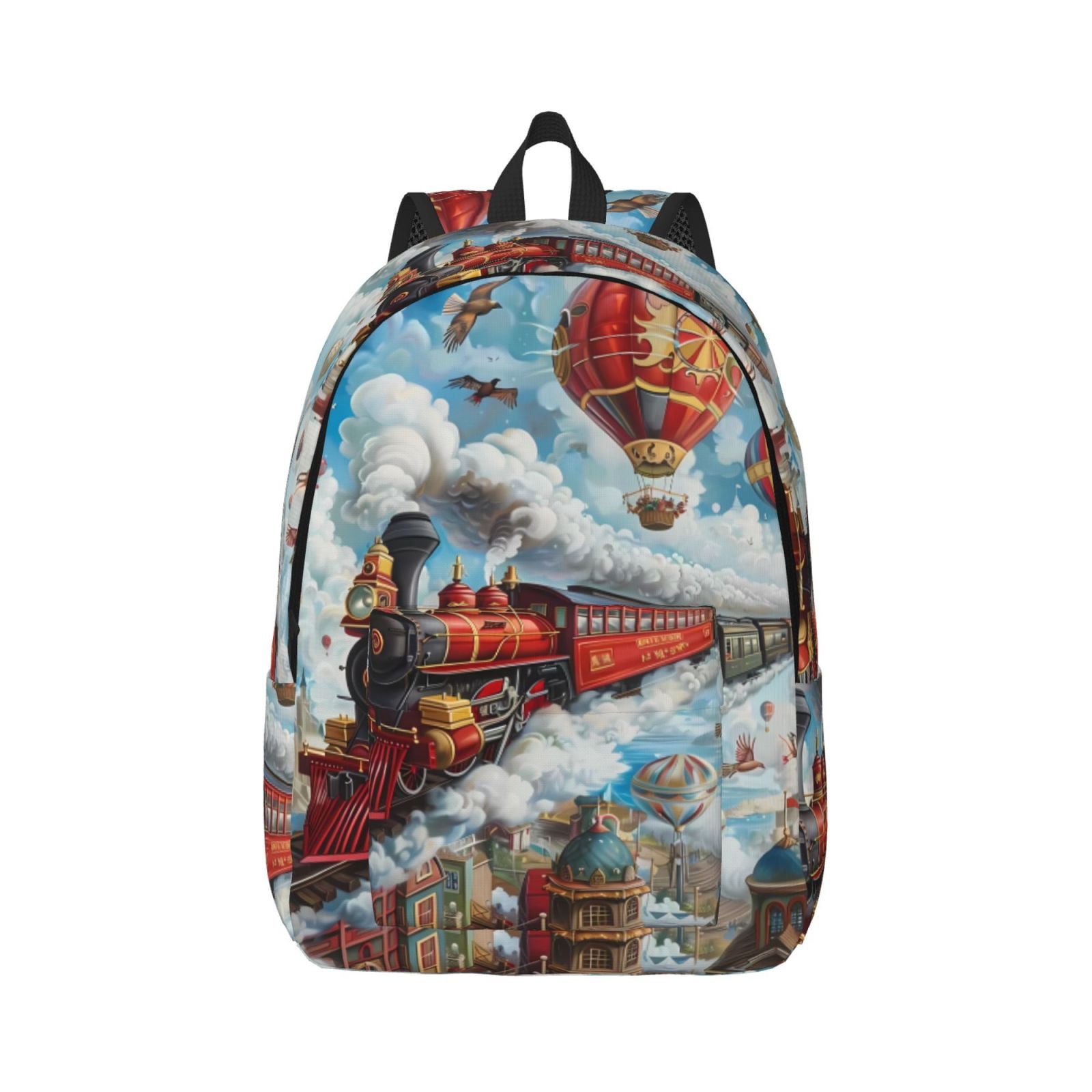 Daiia Red Train Hot Air Balloon Vintage Canvas Backpack for Men and ...