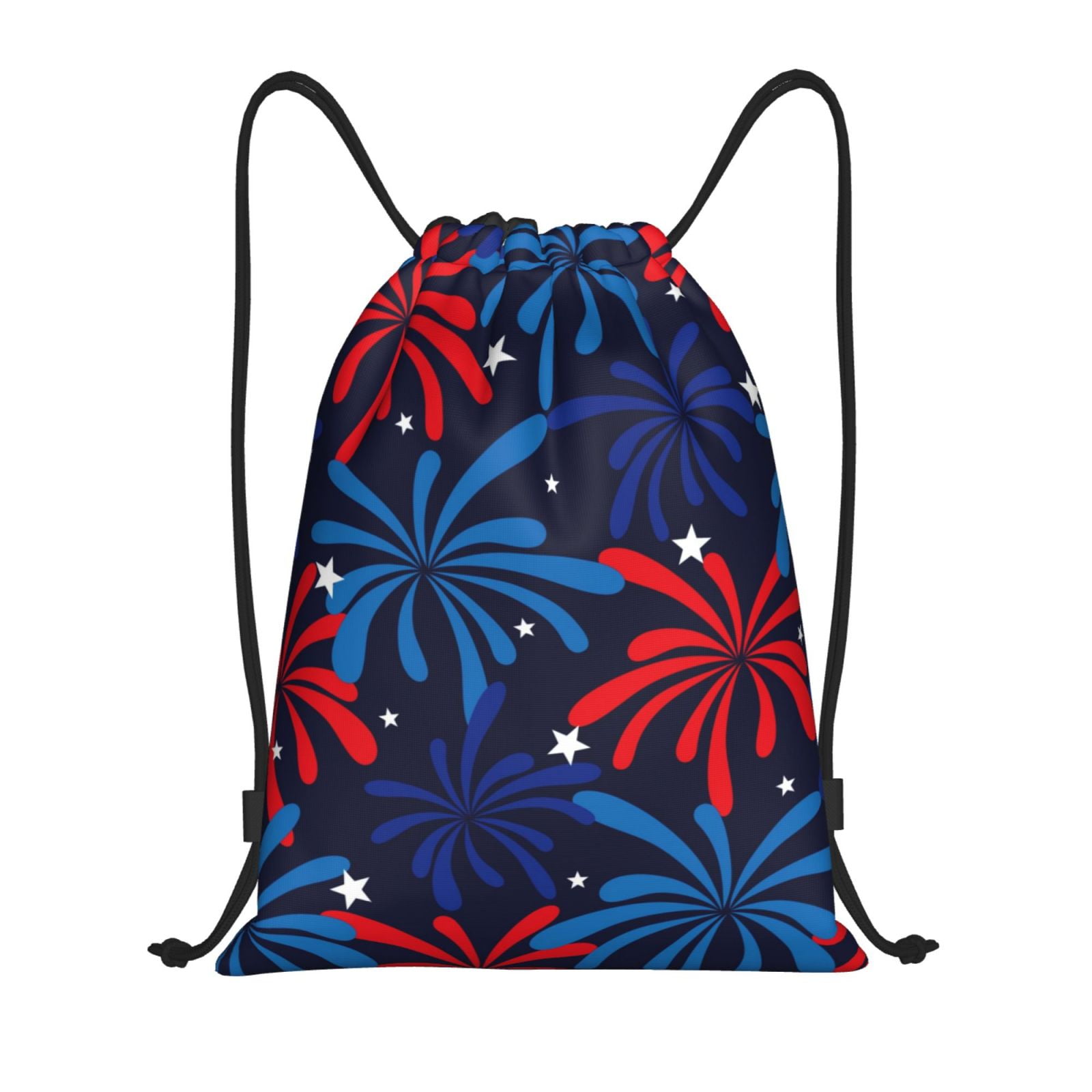 Daiia Red White Blue Fireworks Pattern Drawstring Backpack, Gym Bag ...