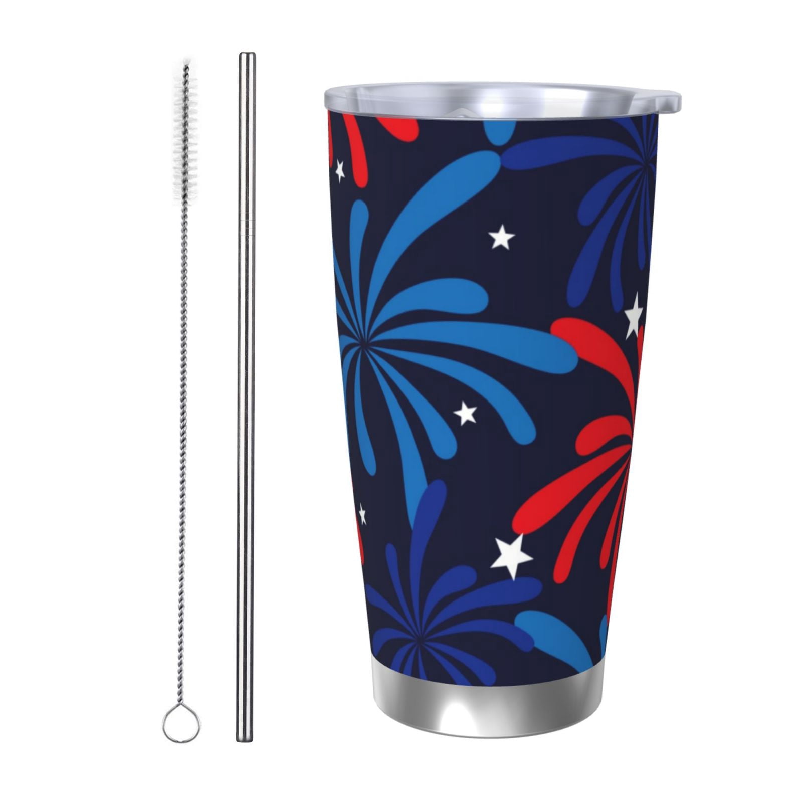 Daiia Red White Blue Fireworks Printed 20oz Insulated Coffee Cup with ...