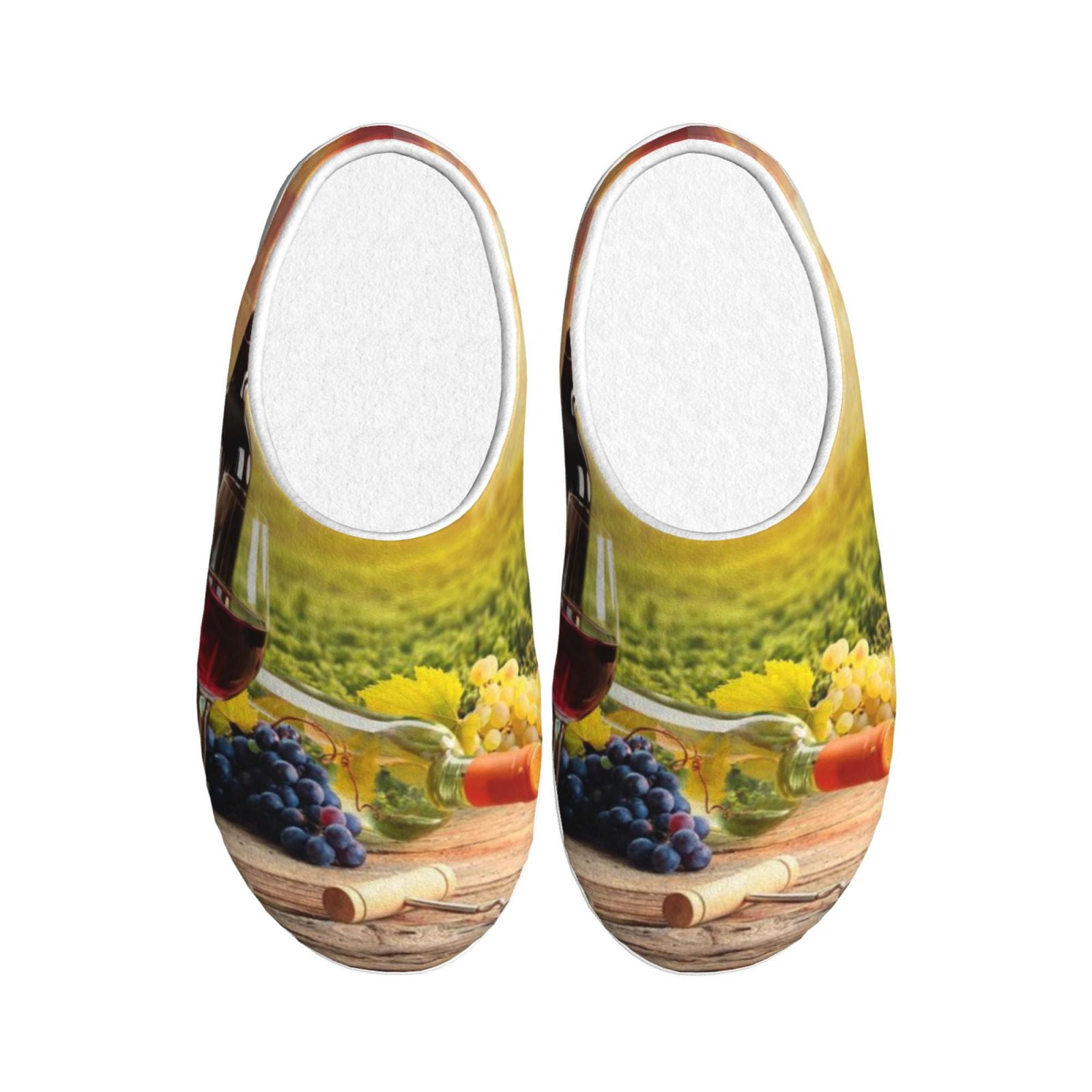 Daiia Red Wine Glasses Print Women’s Fuzzy Slippers Memory Foam ...