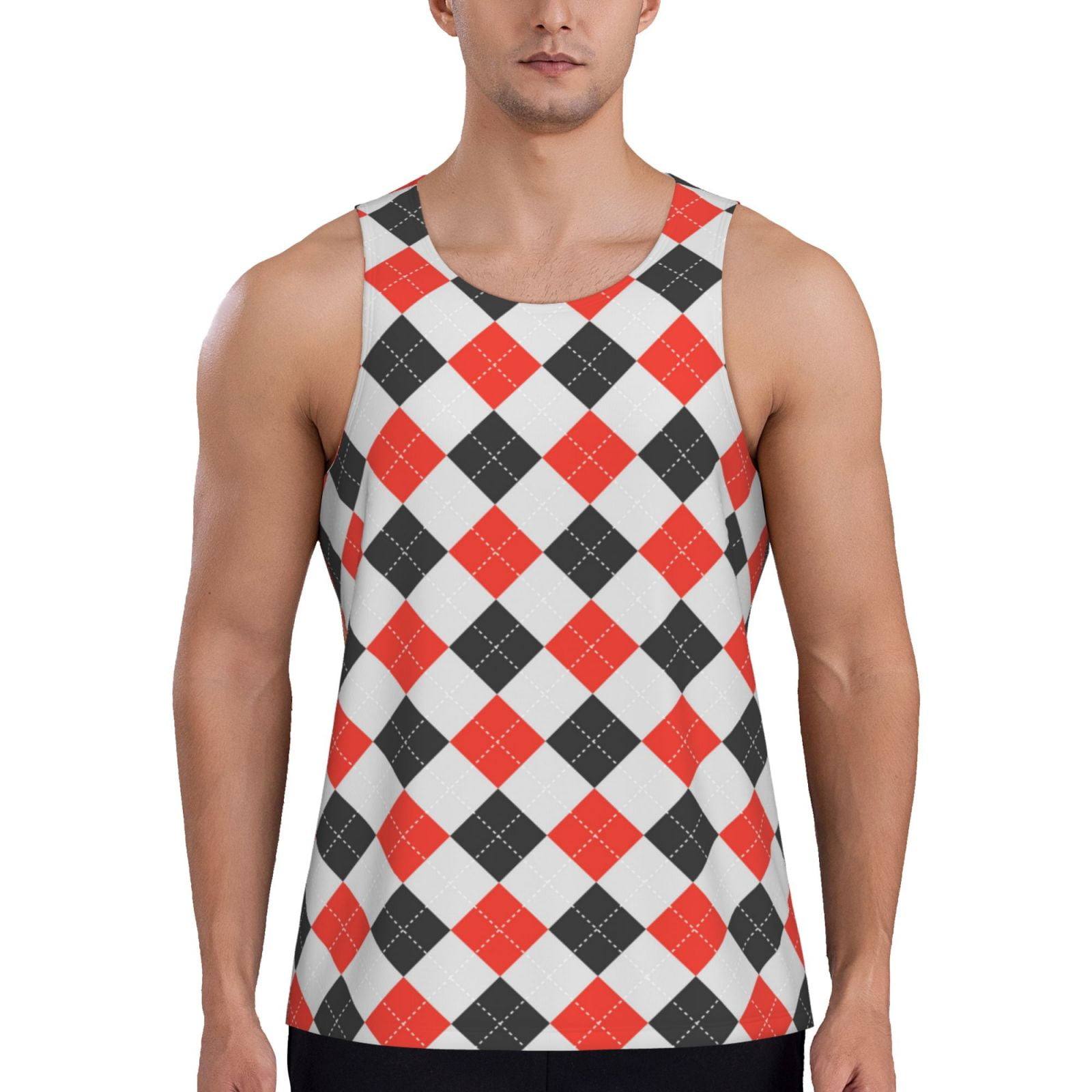 Daiia Red and black argyle Printed Men's Quick Dry Fit Muscle Tank Top ...