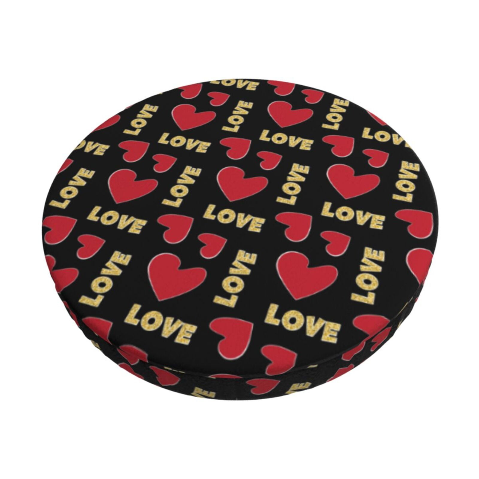 Daiia Red gold heart Pattern Stool Covers Round,Round Bar Stool Covers ...