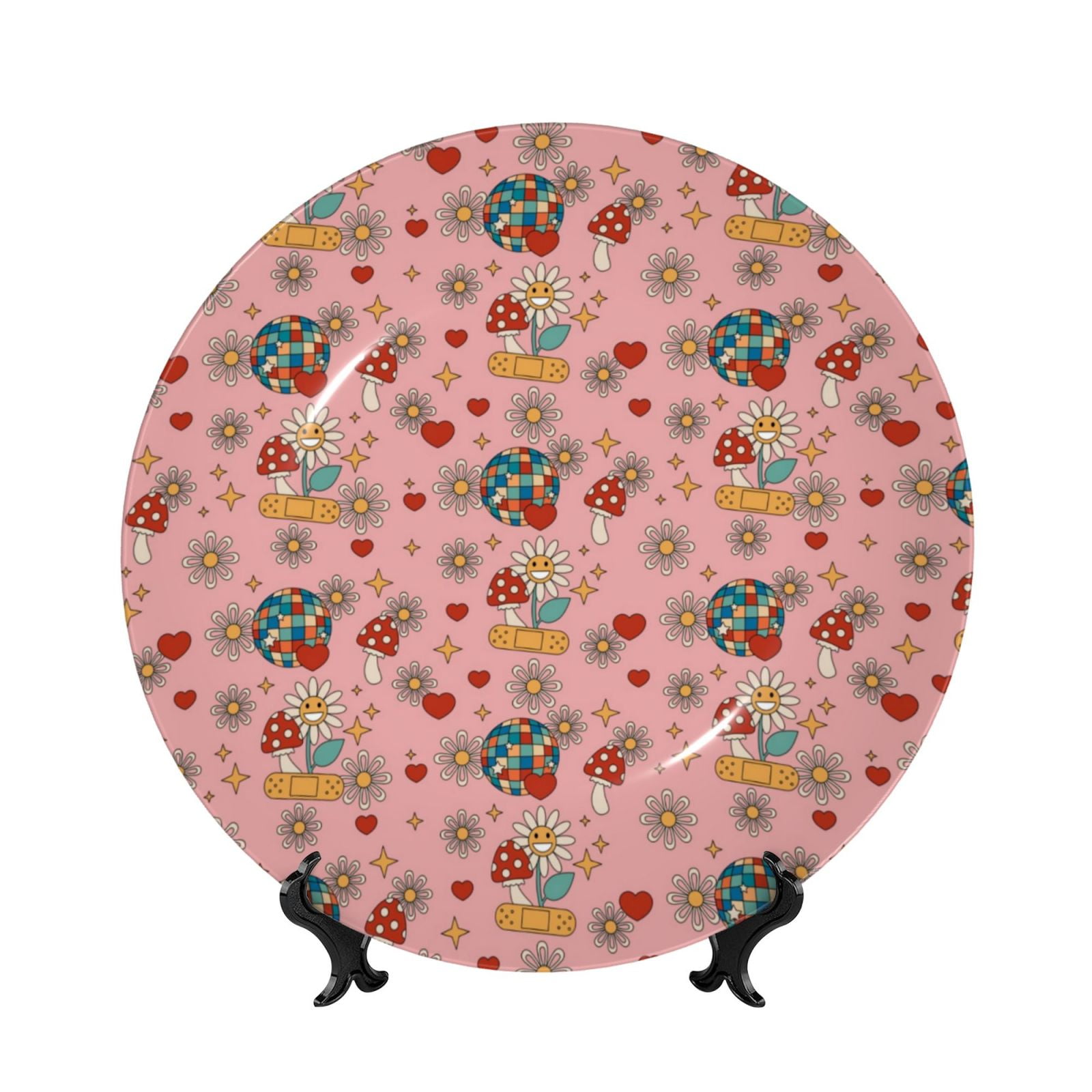 Daiia Retro 70s 60s Hippie Flower Printed Pattern Ceramic Plate Dinner ...