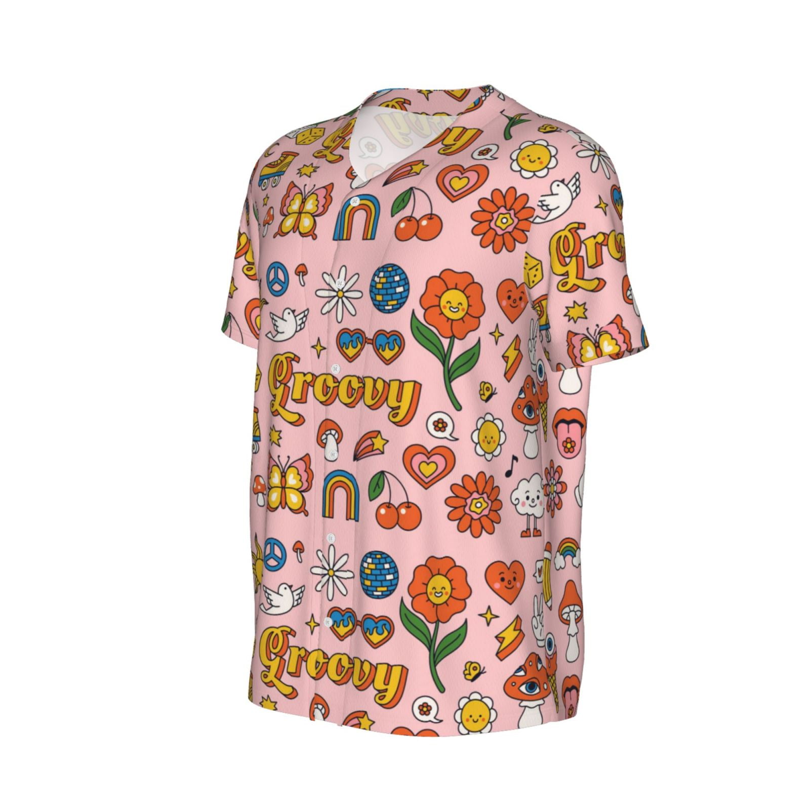 Daiia Retro 70s Hippie Mens Baseball Jersey Button Down Shirts Short ...