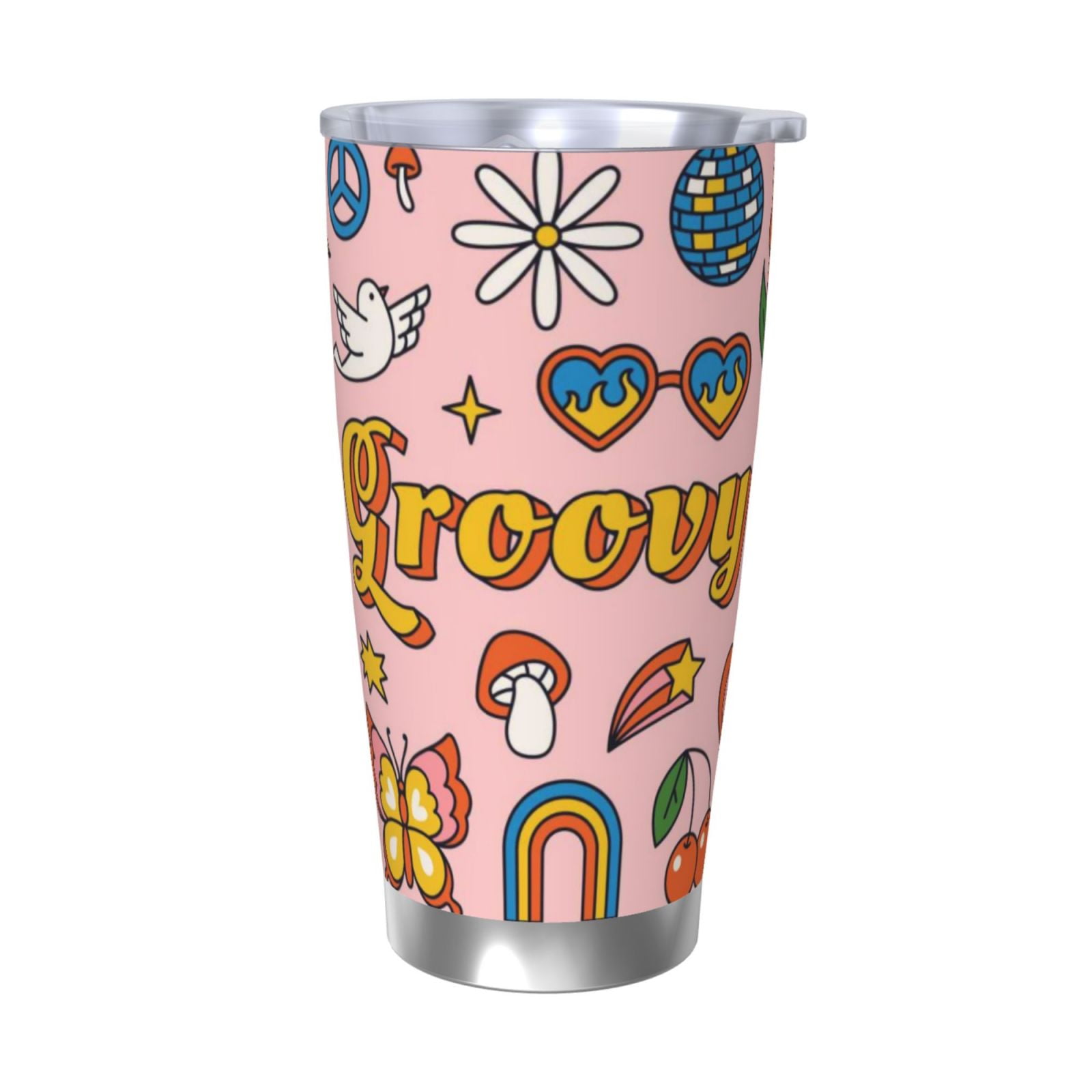 Daiia Retro 70s Hippie Printed 20oz Insulated Coffee Cup with Straw ...