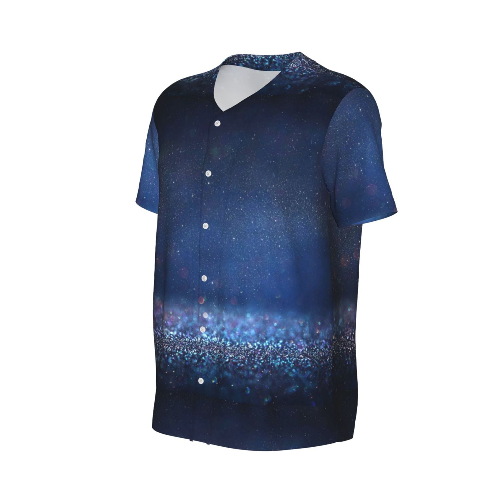 Daiia Retro Blue Glitter Mens Baseball Jersey Button Down Shirts Short ...