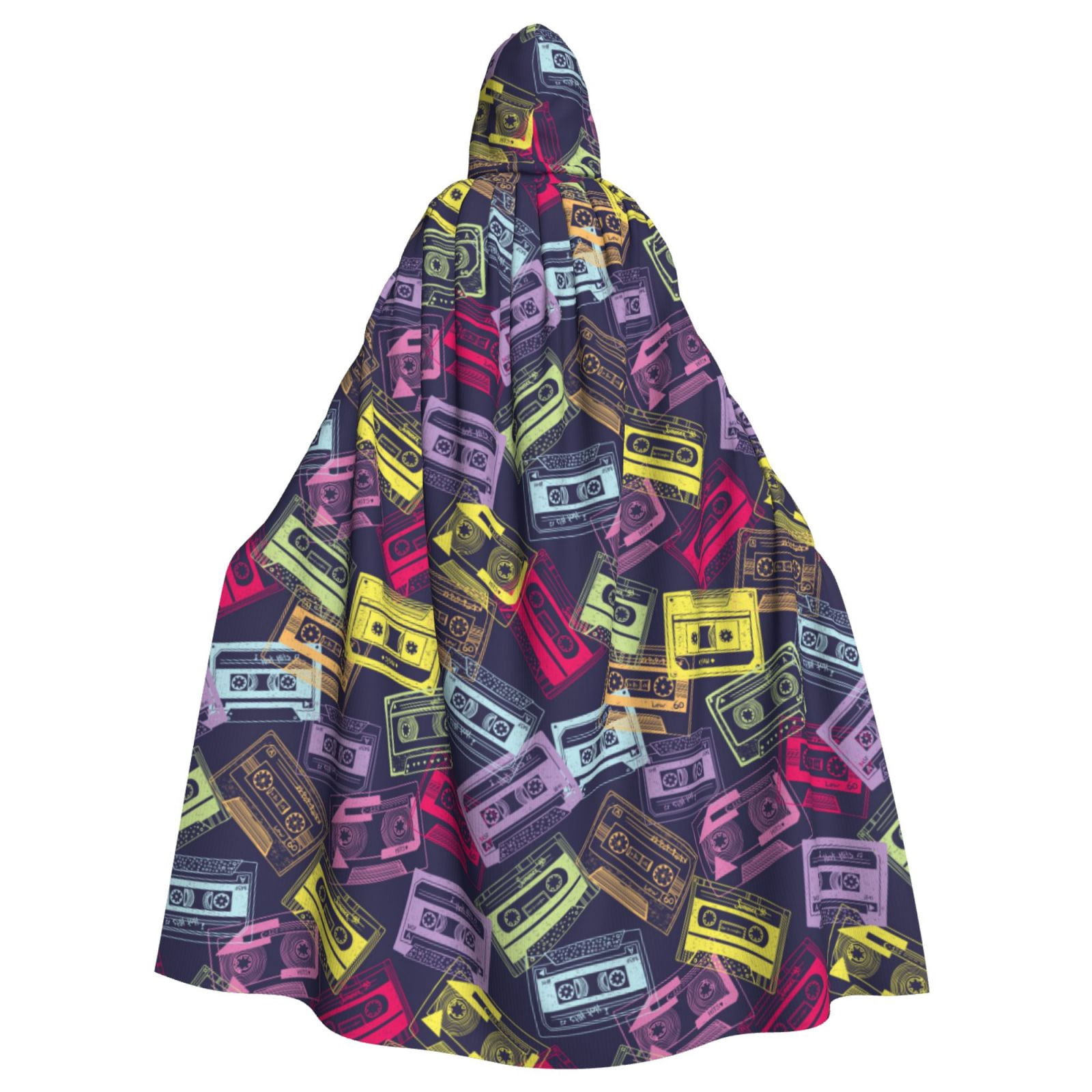Daiia Retro Cassette Music Pattern Hooded Cloak, Halloween Costume ...