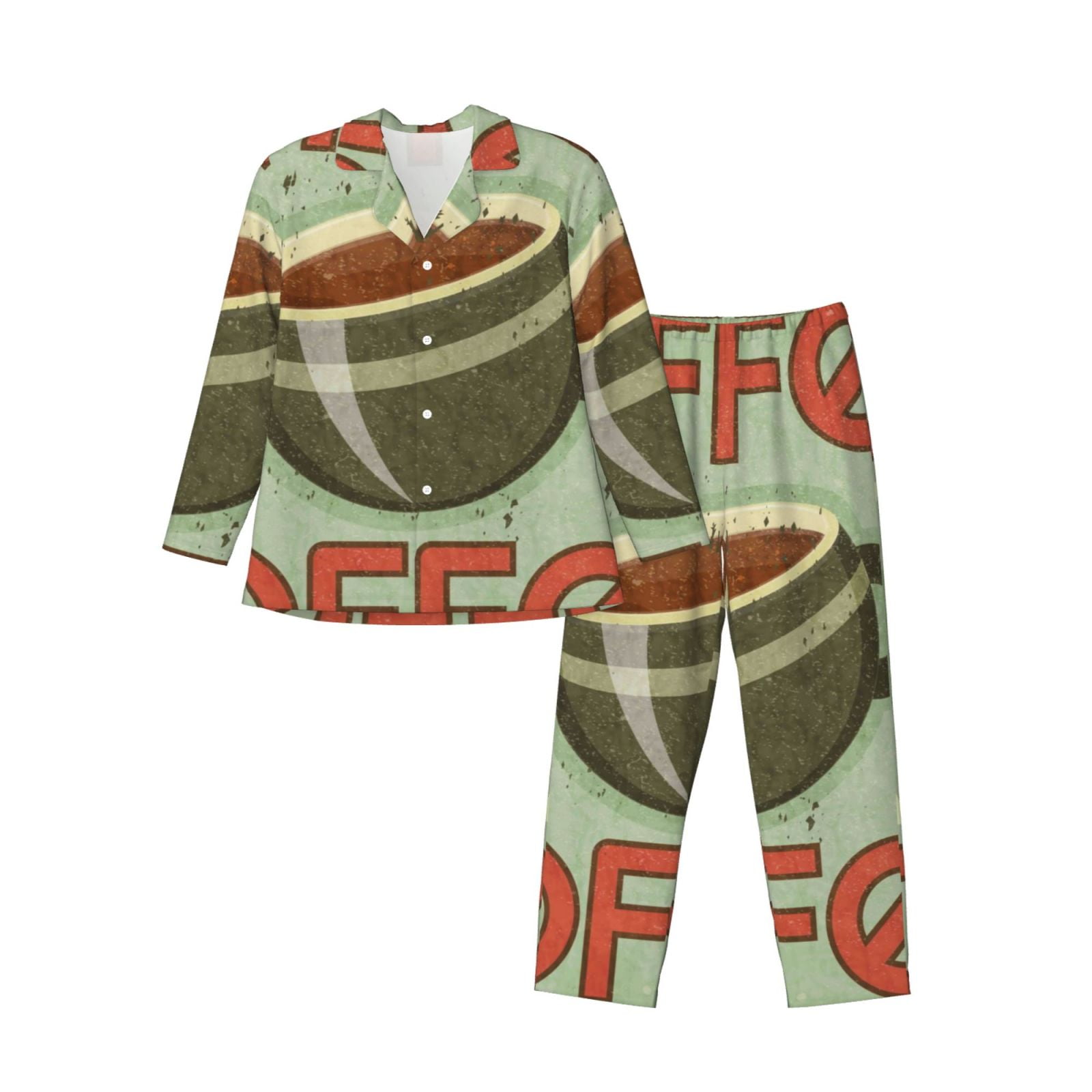 Daiia Retro Cover For Coffee for Men's Long-Sleeved Pajama Set – Soft ...
