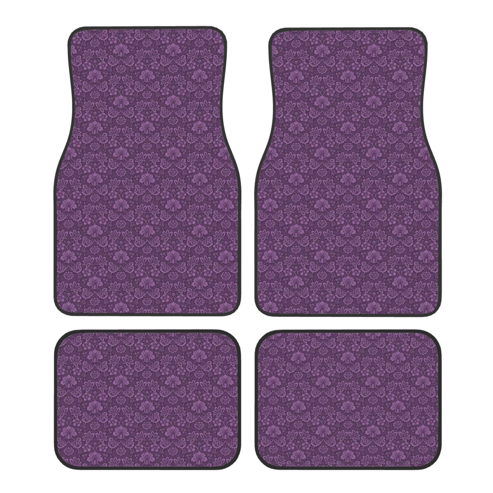 Daiia Retro Florals Purple Printed Car Floor Mats Set of 4, Durable Non ...