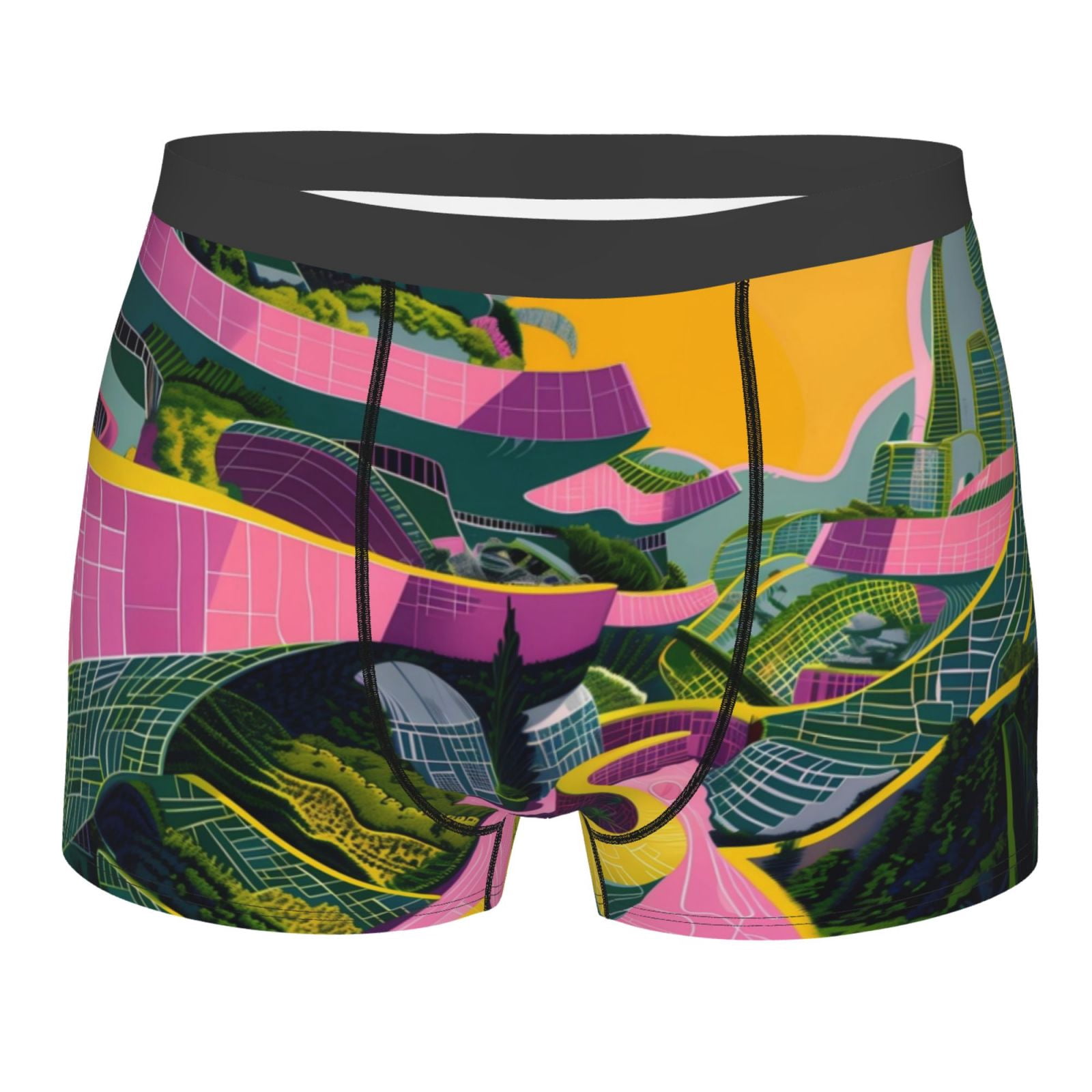 Daiia Retro Futuristic Landscape Men's Underwear Boxer Briefs, Cotton ...