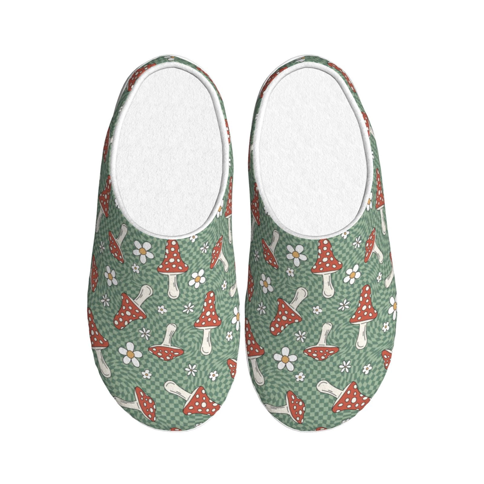 Daiia Retro Hippie Groovy Mushroom Print Women’s Fuzzy Slippers Memory ...