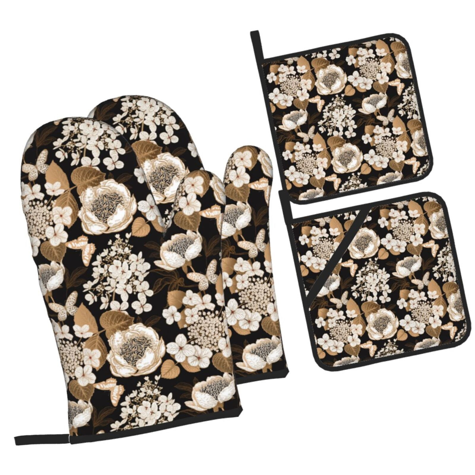 Daiia Retro Hydrangeas Pattern Oven Mitts and Pot Holders 4 pcs Set ...