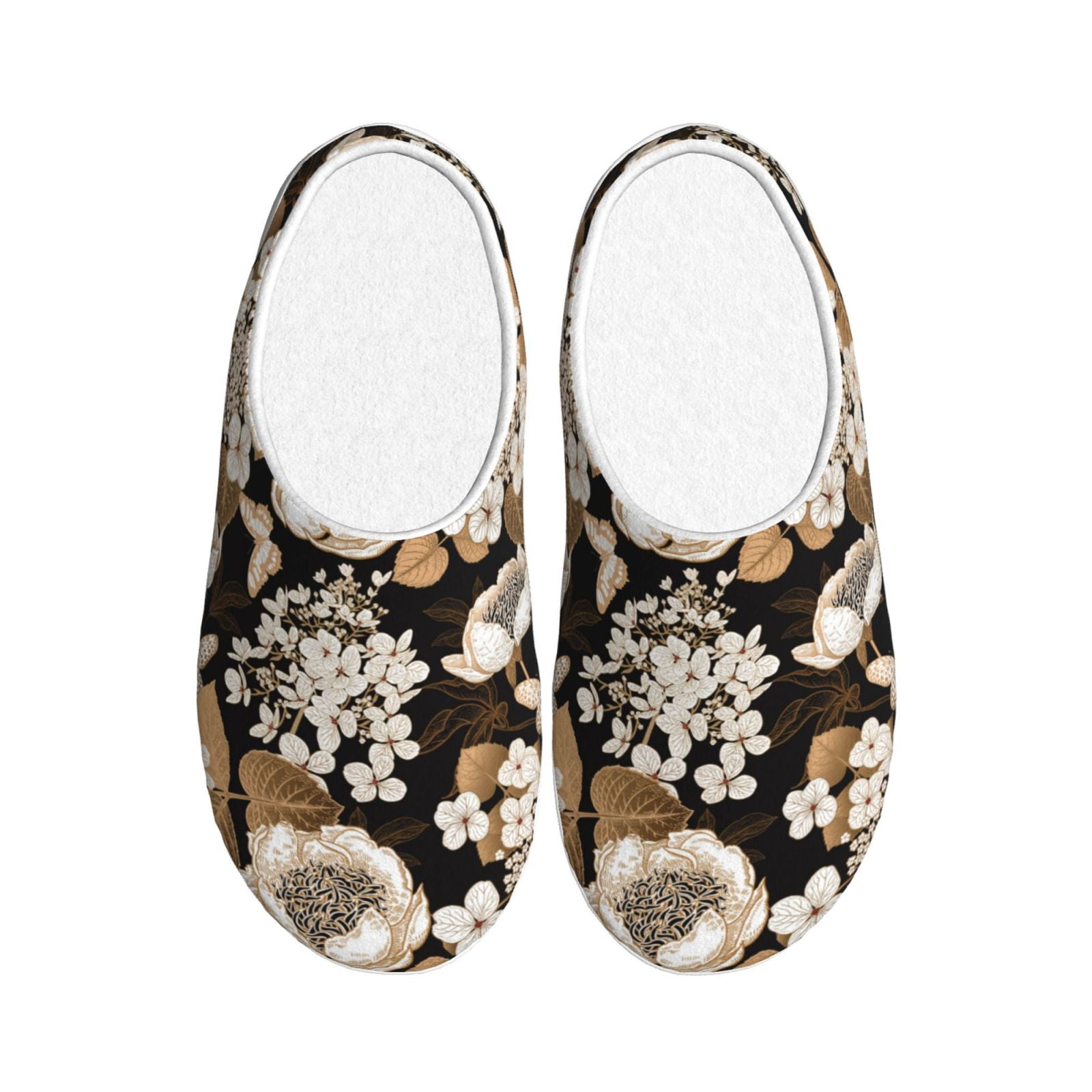 Daiia Retro Hydrangeas Print Women’s Fuzzy Slippers Memory Foam ...